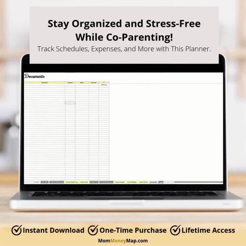 Co-Parenting Planner Excel Spreadsheet - Yellow by Mom Money Map