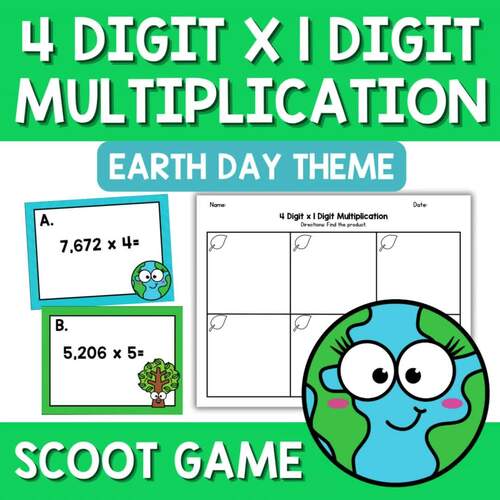 Earth Day 4 Digit by 1 Digit Multiplication Scoot Game Task Cards Math ...