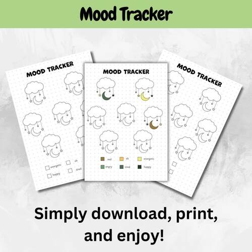 Printable Cloud and Stars Mood Tracker - Feeling Daily Mood Tracker
