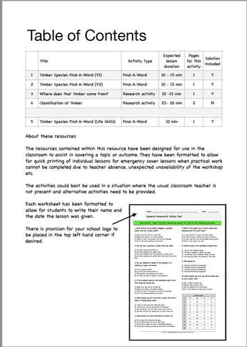Woodwork Lessons - Set 3 - "Materials" by Tasstudent | TPT