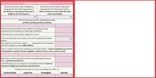 NO PREP - Spiral Language Art Review for 4th/5th Grades - Unicorn and Baby
