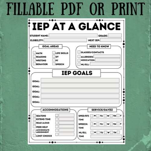 IEP at a Glance PDF, Fillable, Digital Print, Printable by ...