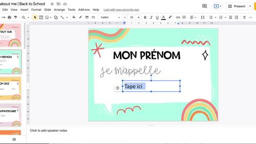 French All about me GOOGLE SLIDES | Back to school | Rentrée Tout sur moi