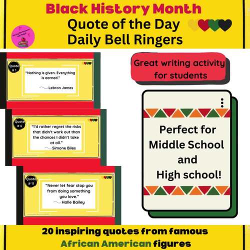 Middle School Black History Month Quote of the Day Bell Ringer Activity