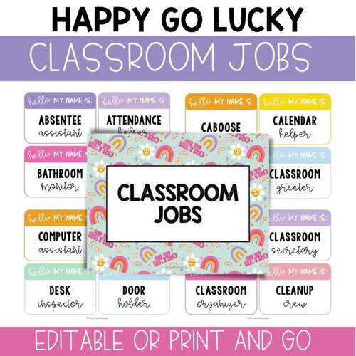 Editable Retro Classroom Jobs Display / Groovy Retro Classroom Decor