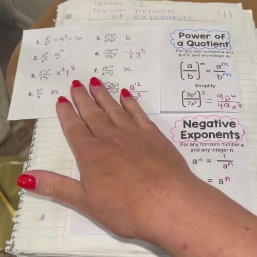Algebra 1 - Division Properties of Exponents Interactive Notebook Foldable