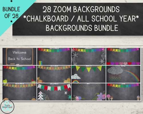 Zoom Backgrounds- *28 images* of monthly themes/chalkboard background
