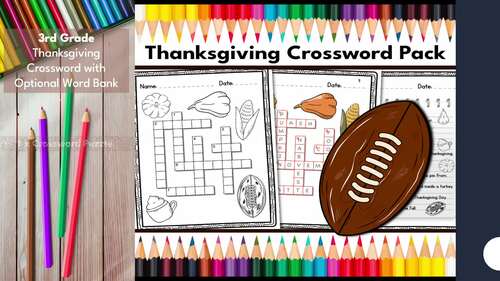 3rd Grade Thanksgiving Crossword and Coloring Activity Pack for Third ...