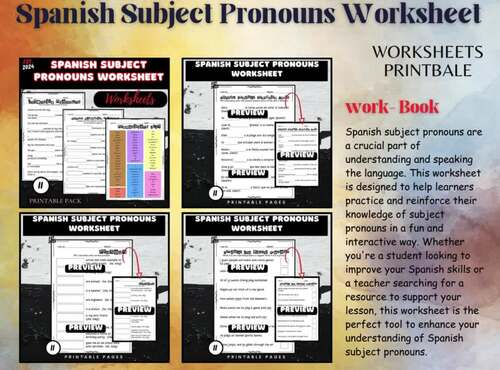 Spanish Subject Pronouns Worksheet for kids by English For Kids ABC