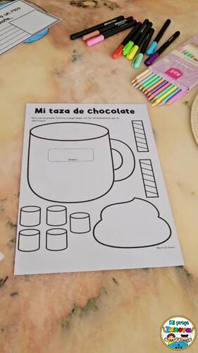 Hot Chocolate Craft in Spanish - Winter Glyph Activity + Writing Prompt