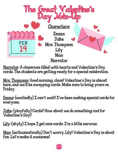 Valentines Reader's Theater Grade 5 Fluency February Fun Center ELA Reading