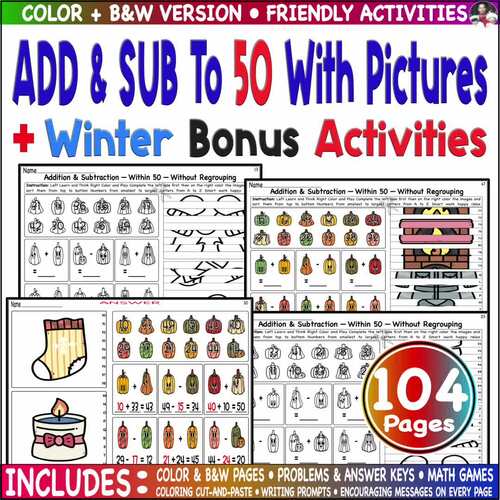 Winter Math Code: Add & Sub to 50 Without Regrouping – Winter Color ...