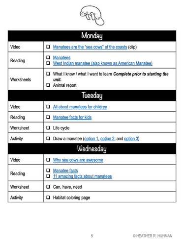 Manatee Unit Study (Endangered Animals Lesson Plan, Videos, Activities)