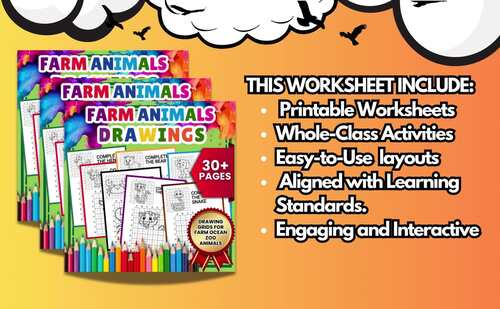 August Farm Animals Ocean Zoo Directed Drawing Worksheet 2nd,3rd,4th ...