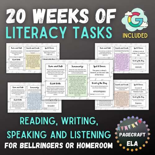 Morning Work | 20 Weeks of Literacy Tasks | 100 Activities by Pagecraft ELA