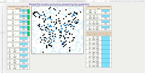 Digital Math Pixel Art 4th Grade 4.NF.5 Fractions Denominators of 10 ...