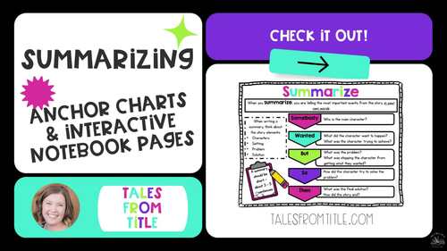 Summarizing Fiction Text Anchor Charts & Interactive Notebook Pages