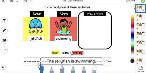 Writing Summer Sentences with Nouns and Verbs Preloaded Seesaw Activity