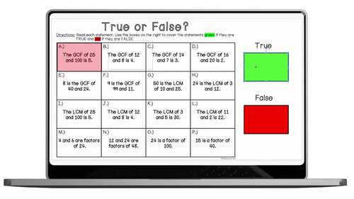 GCF and LCM Task Cards, Worksheet, Digital Drag and Drop Activity