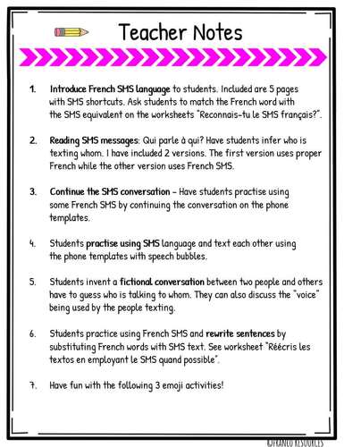 French texting activities | les textos en français by Franco Resources