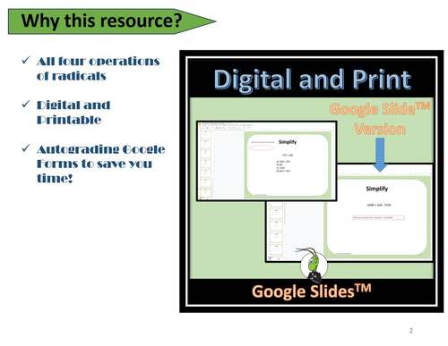 Operations of Radicals Algebra 1 Task Cards | Google Slides and Forms