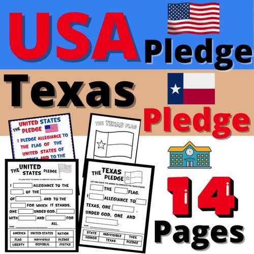 United States and Texas Pledge of Allegiance Cut Paste Activity Resource