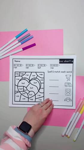 Valentines CVC Color by Code Phonics Worksheets Kindergarten Reading ...