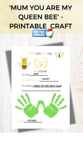 Mother’s Day Handprint Bee Craft, Happy Birthday Mum, I Love My Mom Because