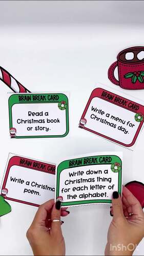 Christmas Brain Breaks Kindergarten Activity Cards by Crayon Lane Teach