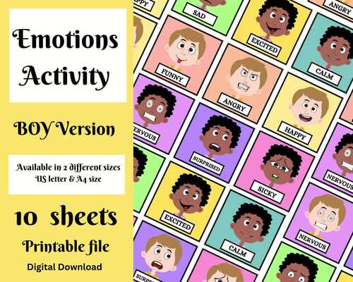 Emotions Activity for Kids Boy Version | Feelings Chart Printable ...