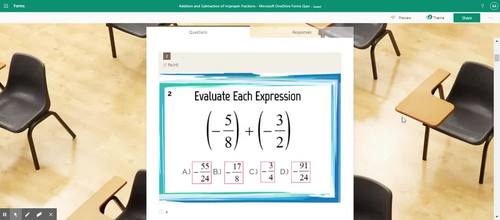 Adding and Subtracting Improper Fractions: Microsoft Forms Quiz - 20 ...