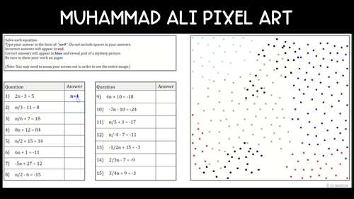 Muhammad Ali Pixel Art- Two-Step Equations by Mathporium | TPT