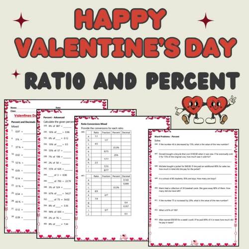 Valentines Day Ratios, Fractions, Decimals, & Percents Math Activity ...