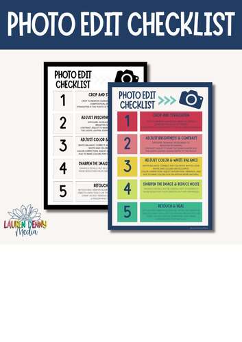 Photo Editing Checklist for Students| Colorful & Neutral Posters