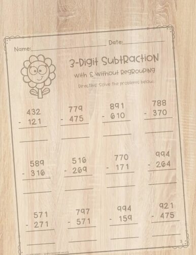 Fall 3 Digit Subtraction Worksheets With&Without Regrouping Autumn Math ...