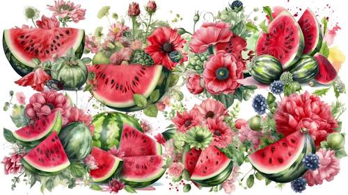 Watercolor Watermelon Bouquets Clipart Set of 20 Files by ...