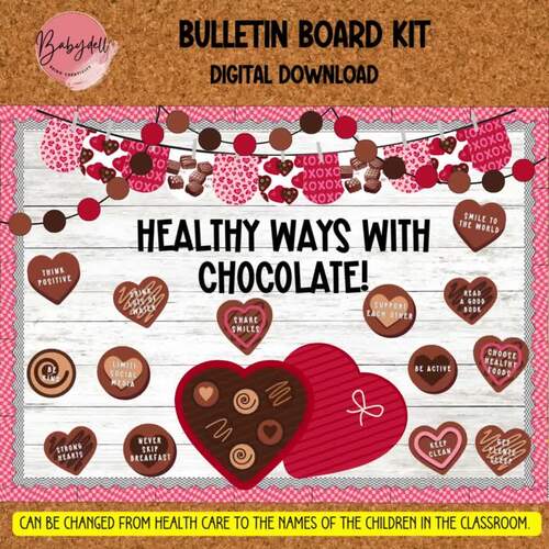 Chocolate Valentine's Day Bulletin Board Kit | Healthy Habits Door Decor