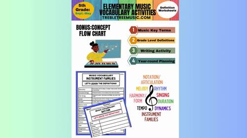 5th Grade Music Vocabulary Activities DEFINITIONS, WORD SEARCH, MATCHING!