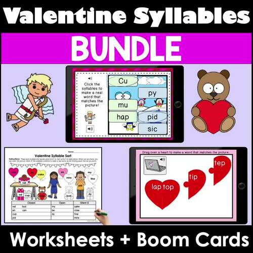 Valentine Syllables No Prep Worksheets and Boom Cards BUNDLE | Orton ...