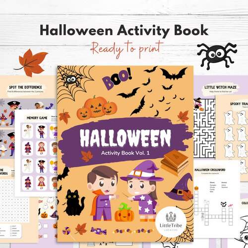 Halloween Activity Book, Spooky Busy Book, Printable Workbook for Kids