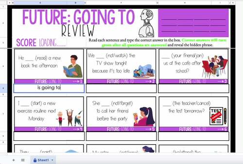 Verb Tense Review for Google Sheets ESL Grammar Tense Practice Bundle