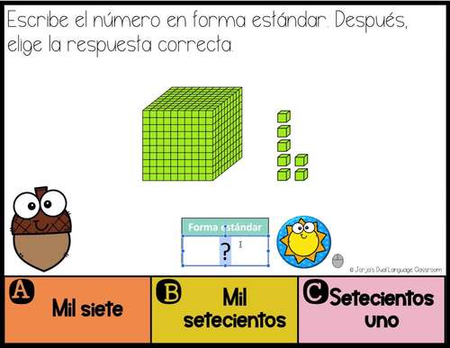 Números hasta el 1,200 con palabras DIGITAL Seesaw Google Slides en español