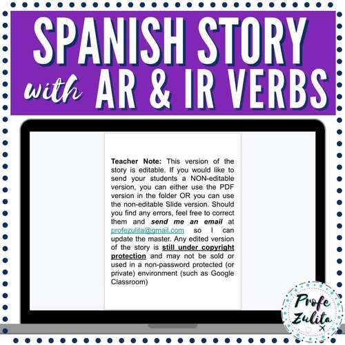 8 Day Spanish Story Unit with Regular Present AR & IR Verbs practice ...