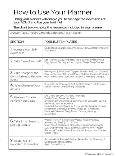 Daily Student Planner for ADHD High School & Middle School Students ...