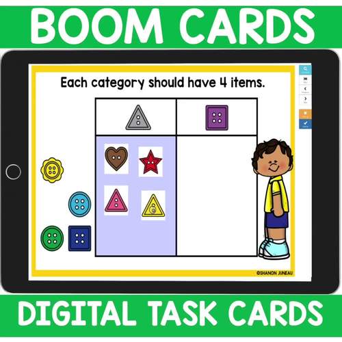 Classifying Objects Boom Cards K.MD.B.3 No Prep Kindergarten Math Centers