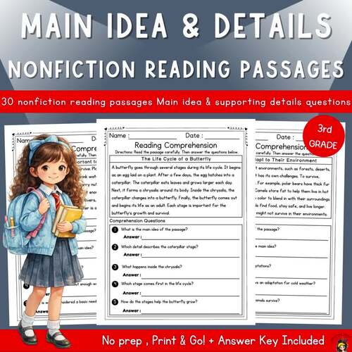 Main Idea and Supporting Details Nonfiction Reading Passages - 3rd ...
