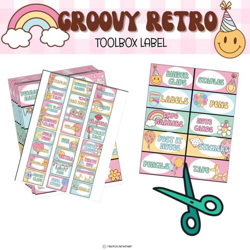 Groovy Retro Pastel Themed Teacher Toolbox Labels Editable Classroom Decor