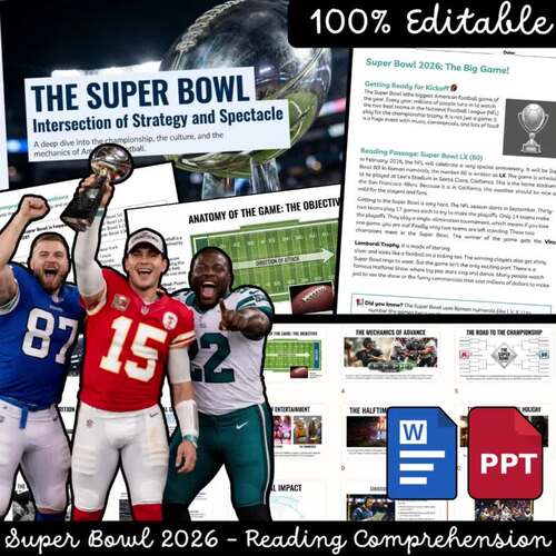 Super Bowl 2026 Reading Comprehension Passages Questions Editable ...