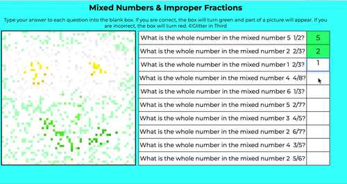 Mixed Numbers & Improper Fractions Pixel Art | Digital Math Activities