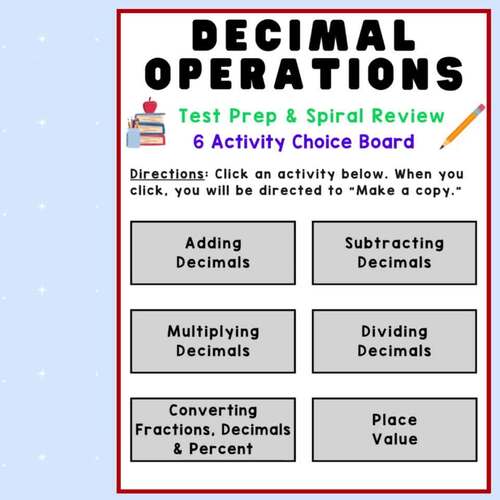 4th 5th 6th Grade Math ⭐ Decimal Operations ⭐ TEST PREP Mystery CHOICE ...